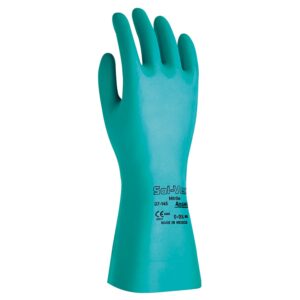 ansell 37-145-9 sol-vex nitrile gloves, straight cuff, unlined lined, size 9, 13", green (pack of 12)