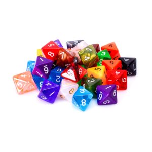 25 count assorted pack of 8 sided dice - multi colored assortment of d8 polyhedral dice