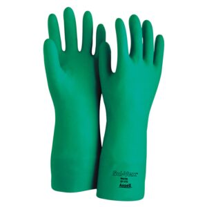 ansell 37-175-9 sol-vex unsupported nitrile gloves, straight cuff, flock lined, size 9, green (pack of 12)