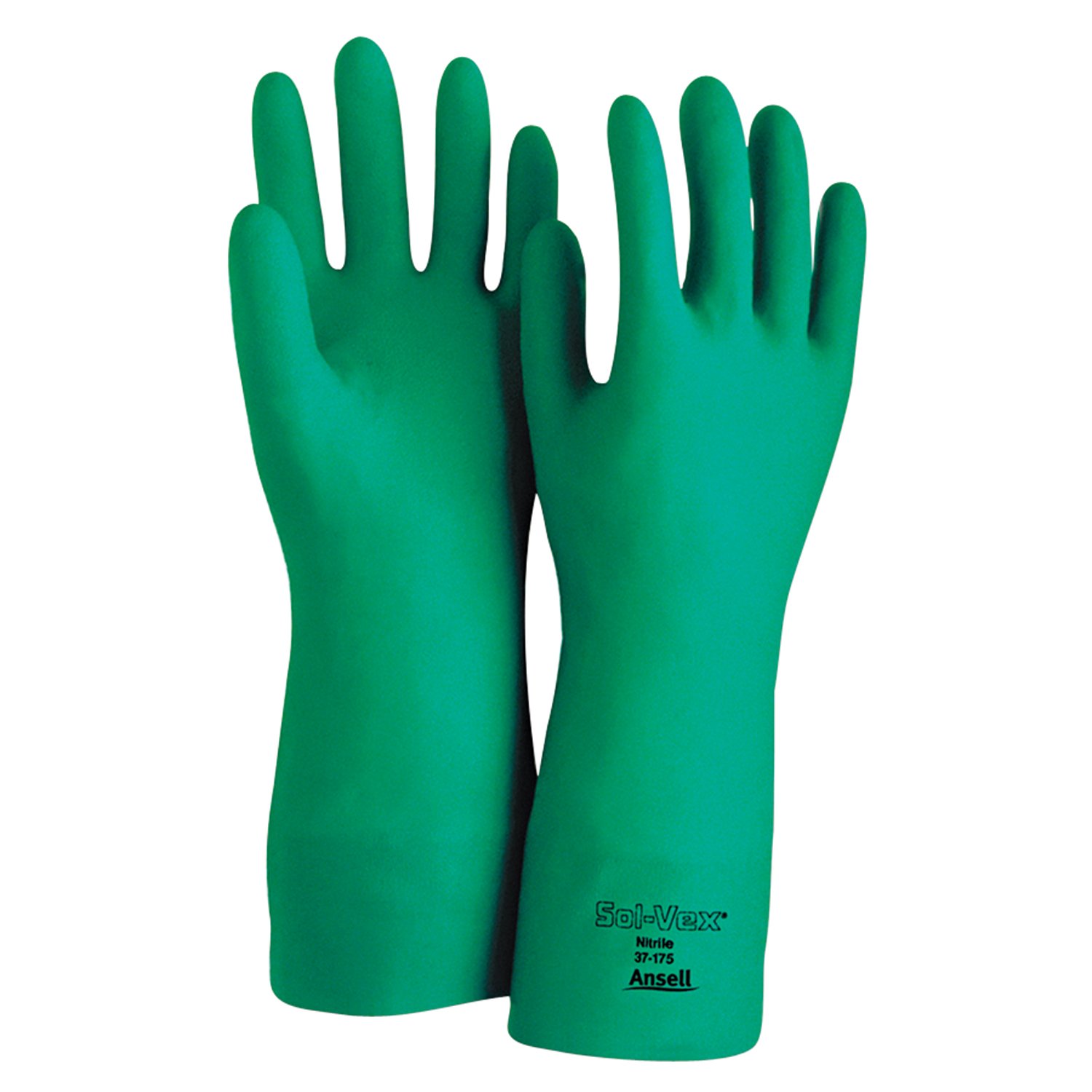 Ansell 37-175-9 Sol-Vex Unsupported Nitrile Gloves, Straight Cuff, Flock Lined, Size 9, Green (Pack of 12)