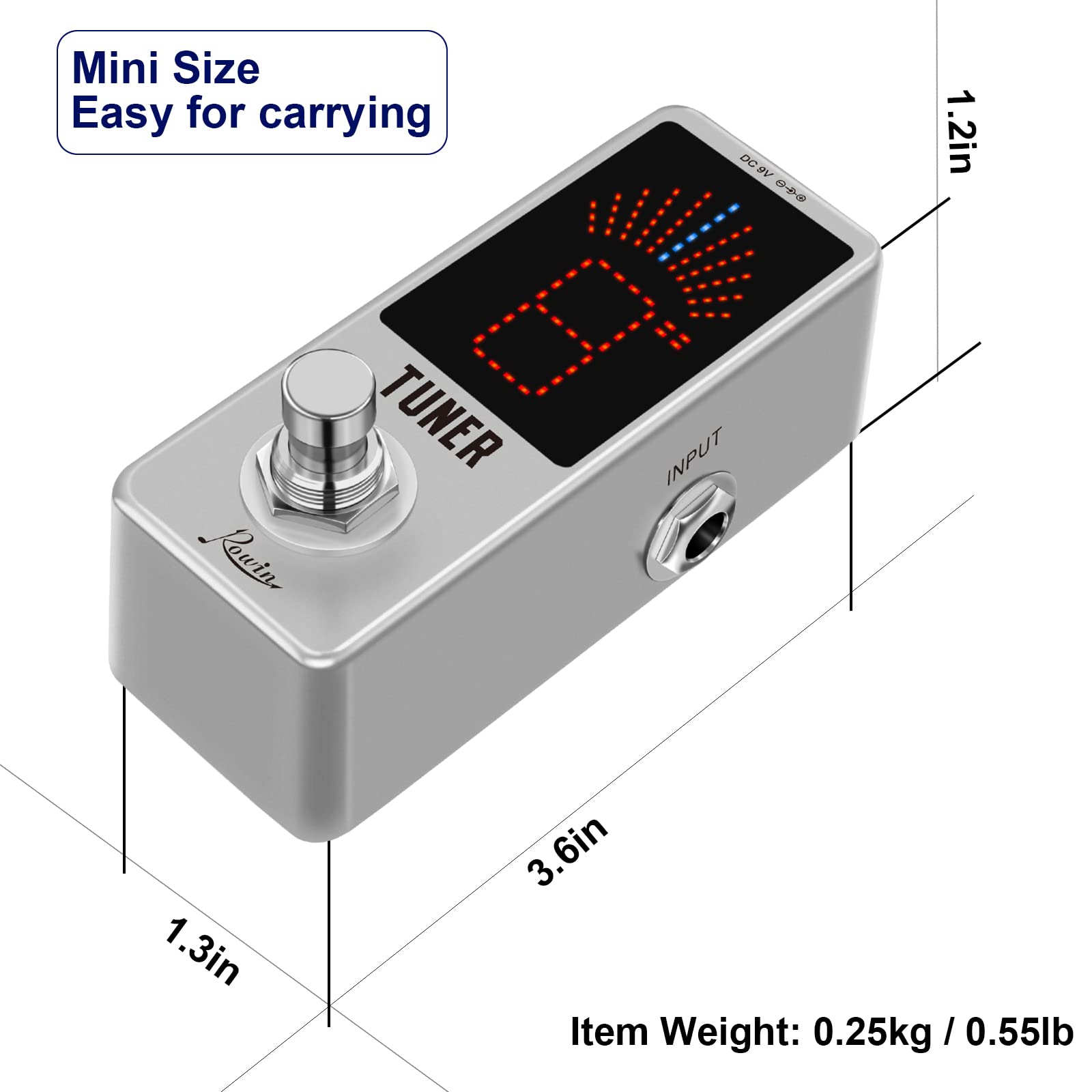 Rowin High Precision Guitar Chromatic Tuner Pedal Ture Bypass