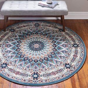 unique loom narenj collection area rug - adams (10' round blue/burgundy)