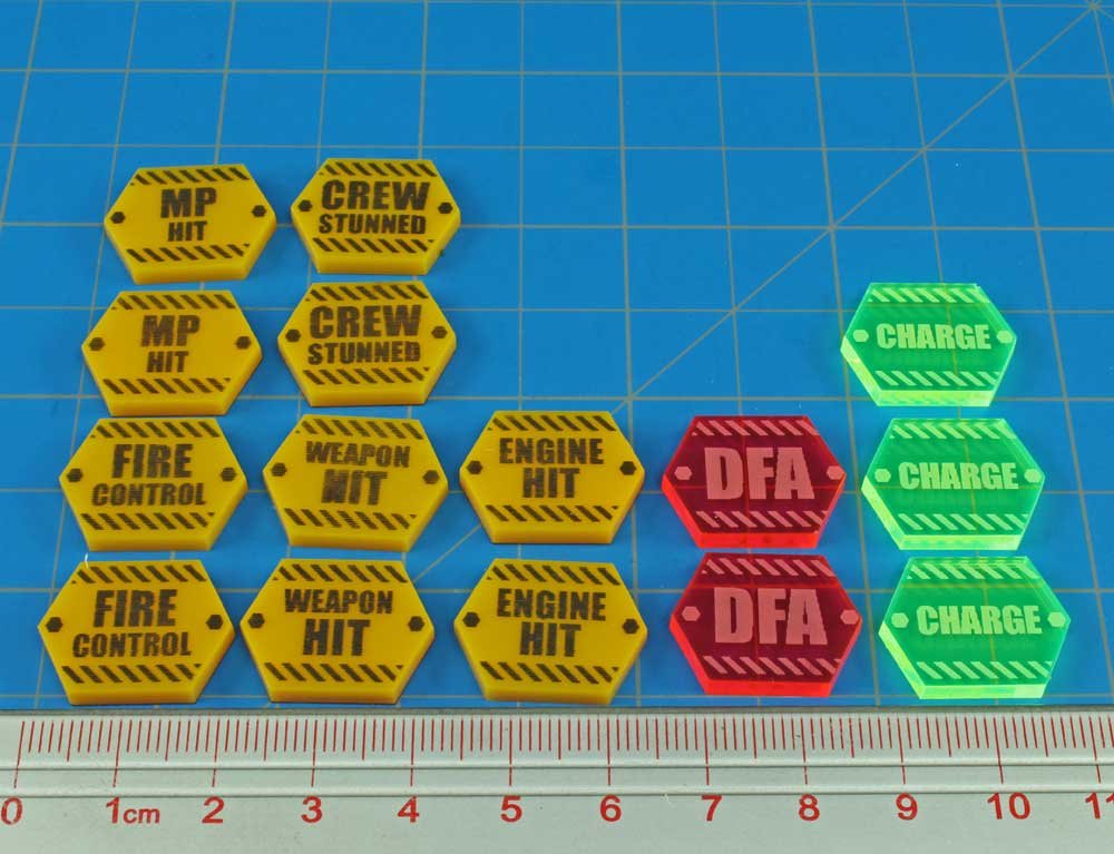 LITKO Critical Damage Token Set | Compatible with Battletech | Fire Control | Hit | Crew Stunned | DFA | Death from Above