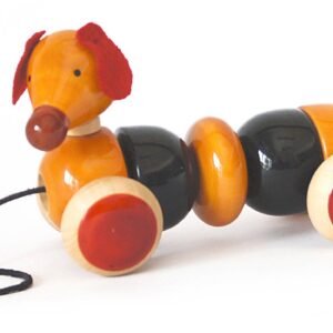 Handmade Wooden Bead & Pull Toy Dog Made Using Natural Colors for Toddlers 3 Years Old and up, Helps in Early Education and Development | BOVOW by Maya Organic (RED)