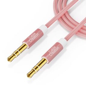 cablecreation 3.5mm audio cable 10ft/3m, 3.5mm stereo auxiliary aux cable compatible with phones, headphones, laptops, phones, car/home stereo, speaker & more, pink