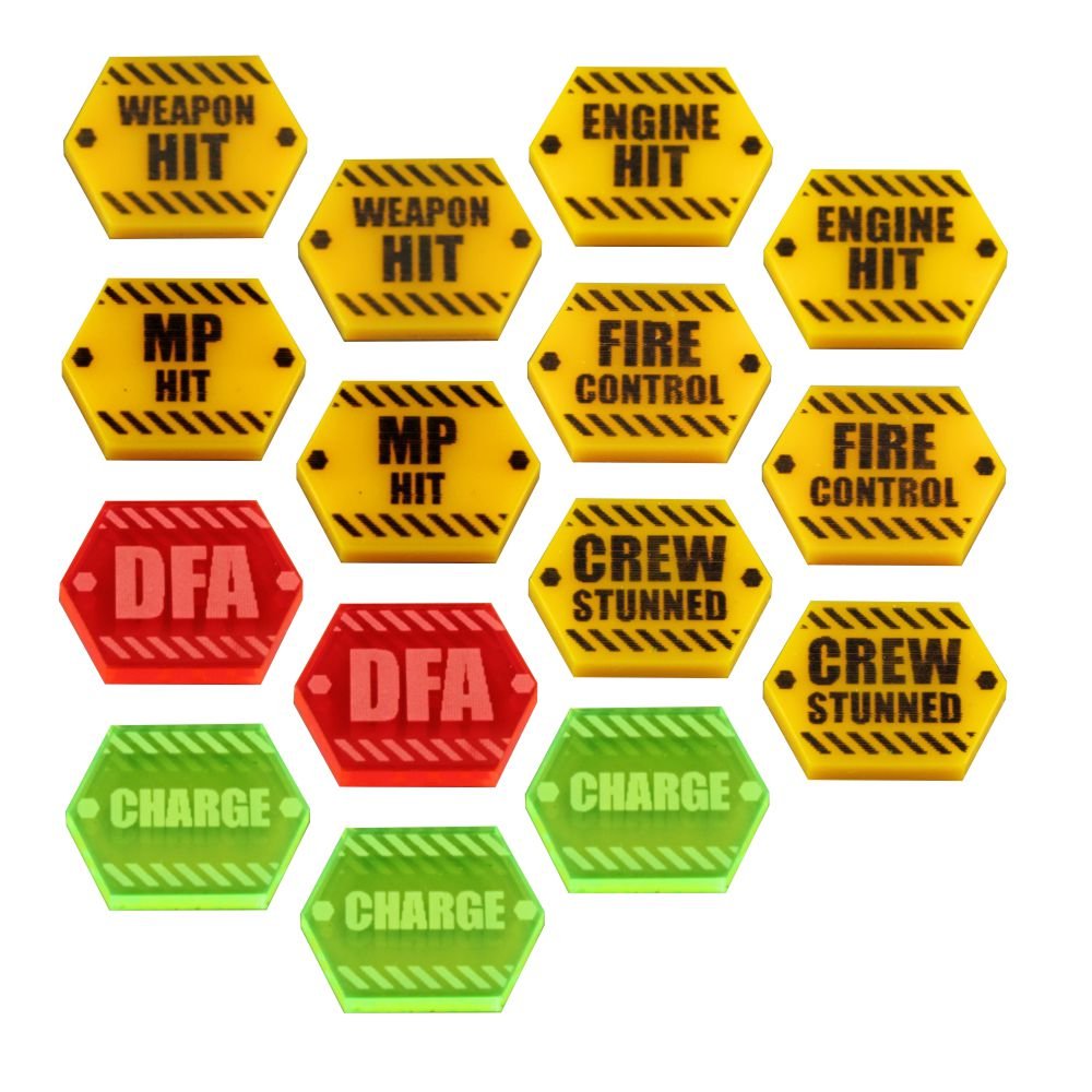 LITKO Critical Damage Token Set | Compatible with Battletech | Fire Control | Hit | Crew Stunned | DFA | Death from Above