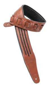 walker & williams g-556 london tan tooled leather strap with leather lacing for acoustic, electric, and bass guitars