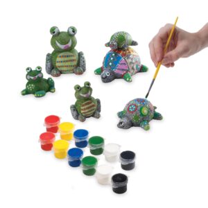 diy paint a rock pet kit - set of 6 (3 frogs and 3 turtles) - includes weather resistant paints and paintbrush - 1.25'' - 5.75'' h