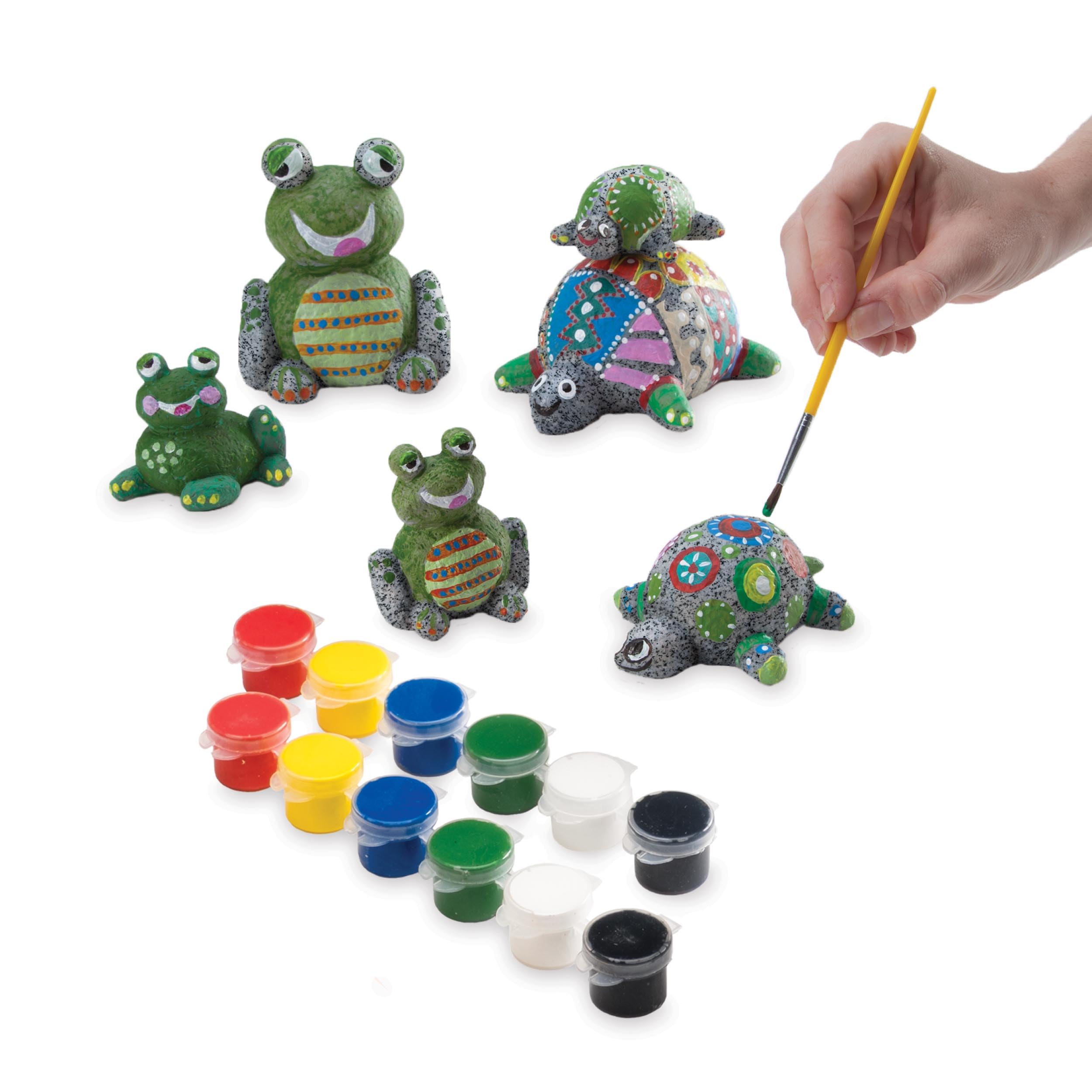 DIY Paint a Rock Pet Kit - Set of 6 (3 Frogs and 3 Turtles) - Includes Weather Resistant Paints and Paintbrush - 1.25'' - 5.75'' H