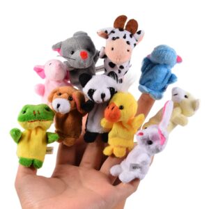 acekid 10pcs soft plush animal finger puppets set baby story time velvet animal style for toddlers