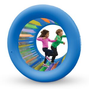 hearthsong roll with it! giant inflatable colorful rolling wheel for active outdoor play, 45" diam., holds up to 200 lbs.