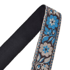 CLOUDMUSIC Tenor Concert Soprano Baritone Ukulele Strap Coloful Hawaii Floral Jacquard For Adult Size And Kids(Blue Flowers In Brown)