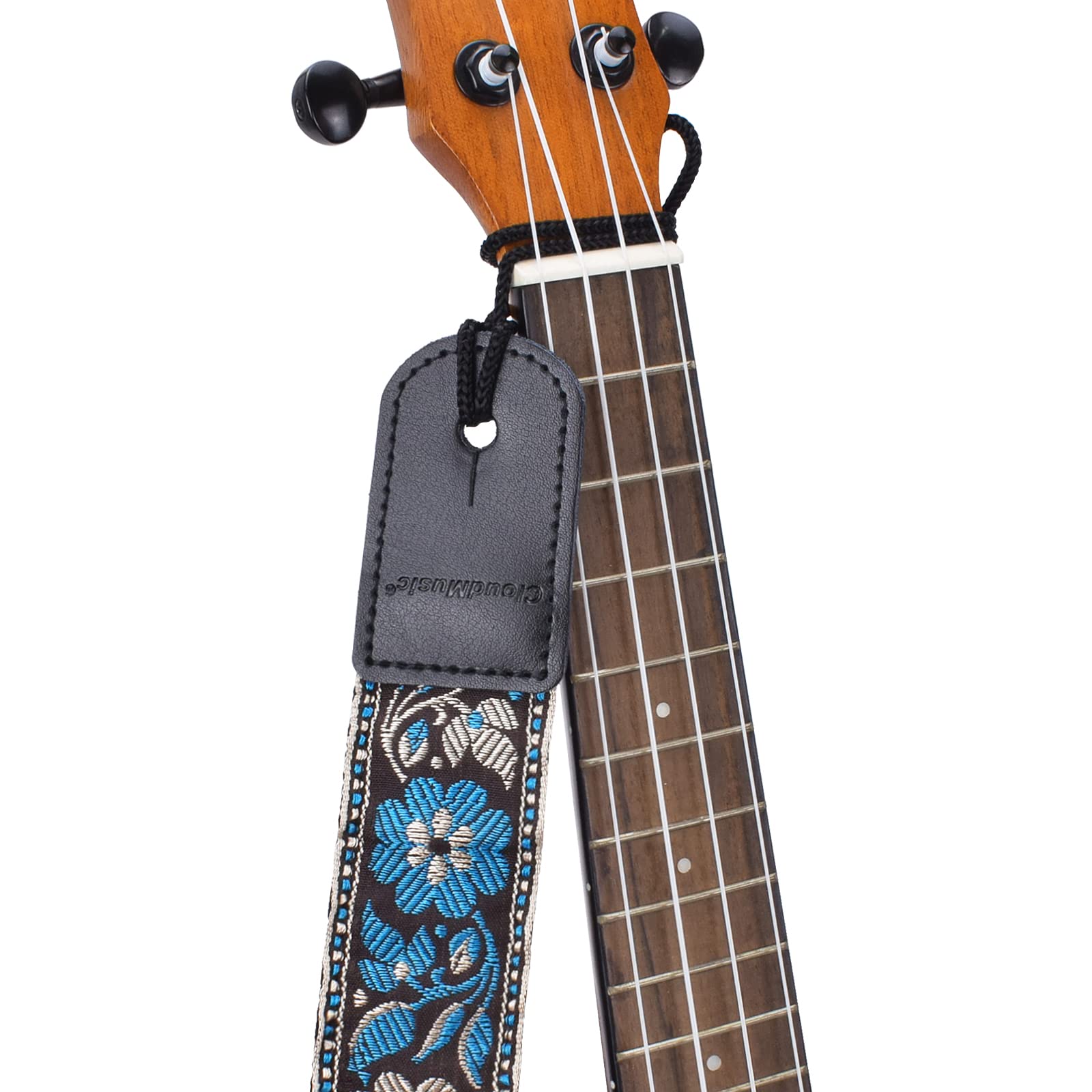 CLOUDMUSIC Tenor Concert Soprano Baritone Ukulele Strap Coloful Hawaii Floral Jacquard For Adult Size And Kids(Blue Flowers In Brown)