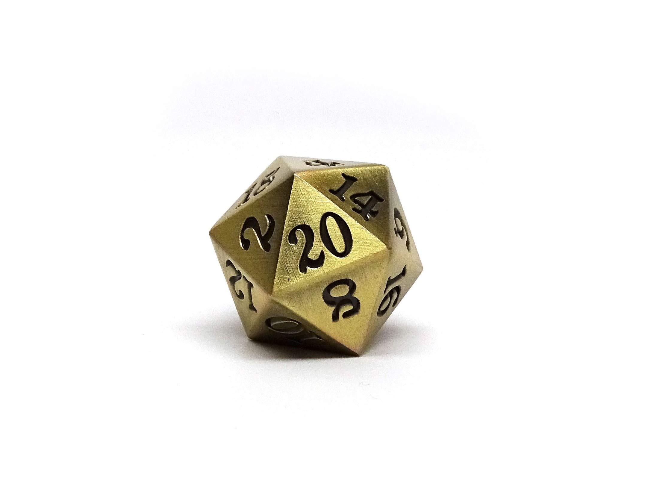 Legendary Bronze Metal D20 Dice - Single 20 Sided RPG Dice with Signature Font