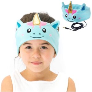 kids headphones by cozyphones, headband earphones for children, baby, & toddlers 1-3. stretchy & comfy for home, plane & car travel accessories - mystic unicorn