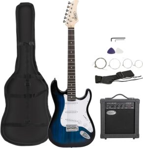 zeny 39" full size electric guitar with amp, case and accessories pack beginner starter package, blue ideal christmas thanksgiving holiday gift