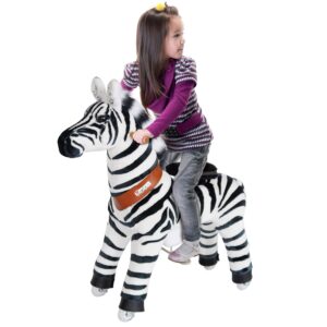 ponycycle ride-on zebra with brake & pedal pad mechanical horse toy classic model u giddy up pony plush walking animal size 3 for age 3-5 years - ux368 with white pedal pad.