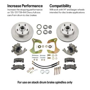 Speedway Motors Deluxe Disc Brake Kit, 1955-1964 Chevy Full-Size Car, For Stock Drum Brake Spindles Only, Improve Brake Performance with this Bolt-On Kit