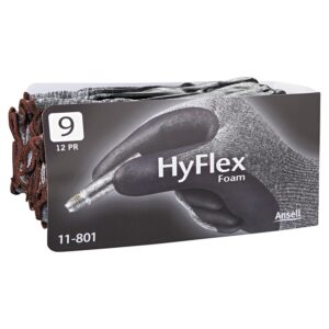 ansell 11-801-9 hyflex foam gray gloves, size 9, black/gray (pack of 12)