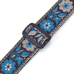 CLOUDMUSIC Tenor Concert Soprano Baritone Ukulele Strap Coloful Hawaii Floral Jacquard For Adult Size And Kids(Blue Flowers In Brown)