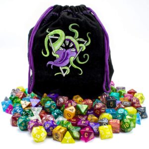 wiz dice dnd dice set - 140 pieces total (20 sets of 7 dice in unique colors) & storage d&d dice bag-polyhedral role playing dice - perfect dnd accessories for ttrpg dice games - bag of devouring