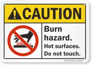 smartsign "caution - burn hazard, hot surfaces, do not touch" sign | 7" x 10" aluminum