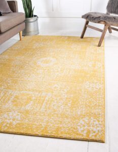 unique loom tradition collection classic southwestern distressed casual design area rug, 5 ft x 8 ft, yellow/ivory