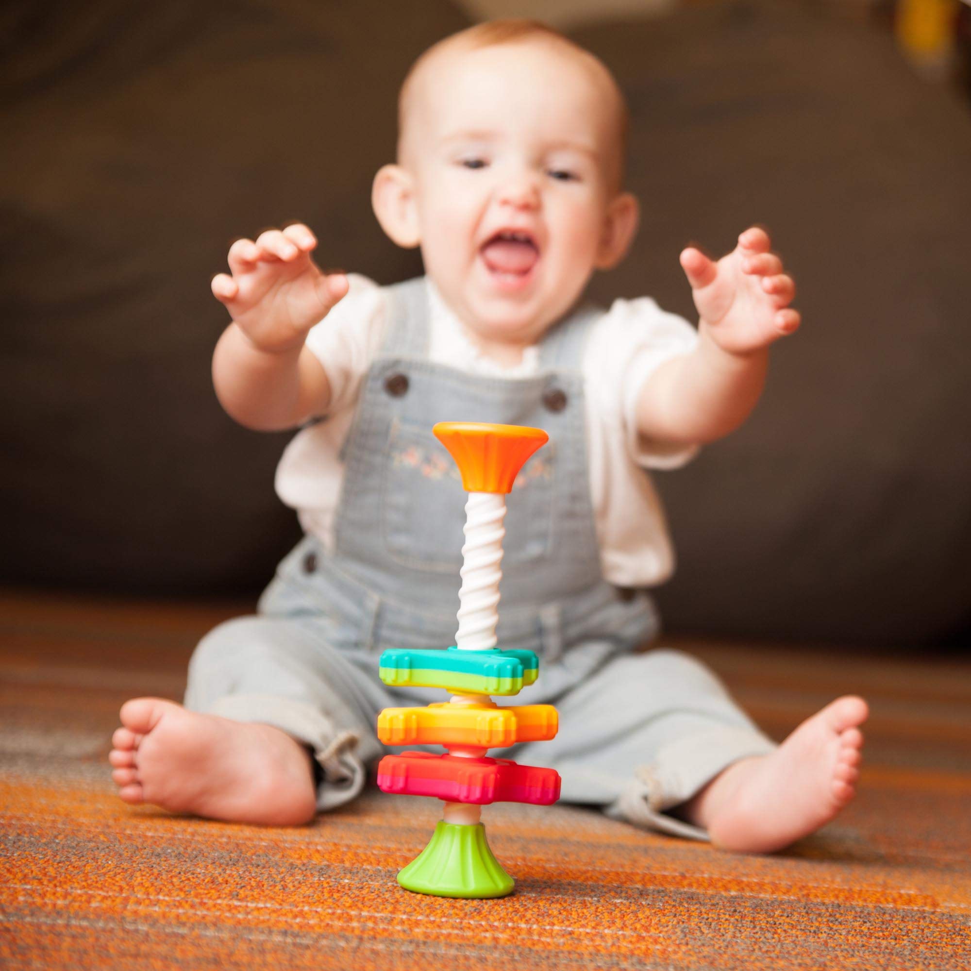 Fat Brain Toys MiniSpinny - Travel-Friendly Spinning, Textured Sensory Baby Toy