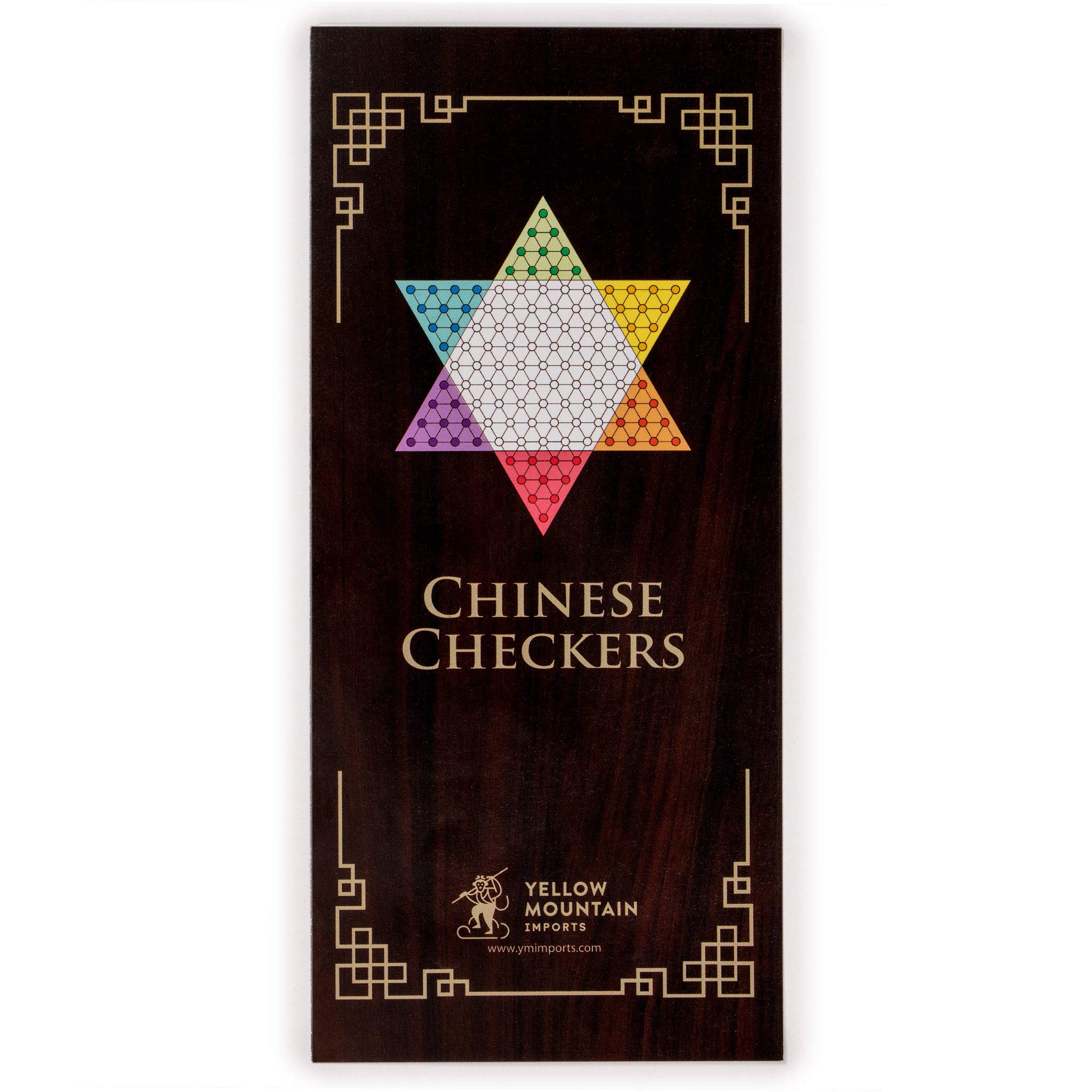 Wooden Chinese Checkers Halma Board Game Set - 12.7 Inches - with Drawers and Glass Marbles - Made by Yellow Mountain Imports