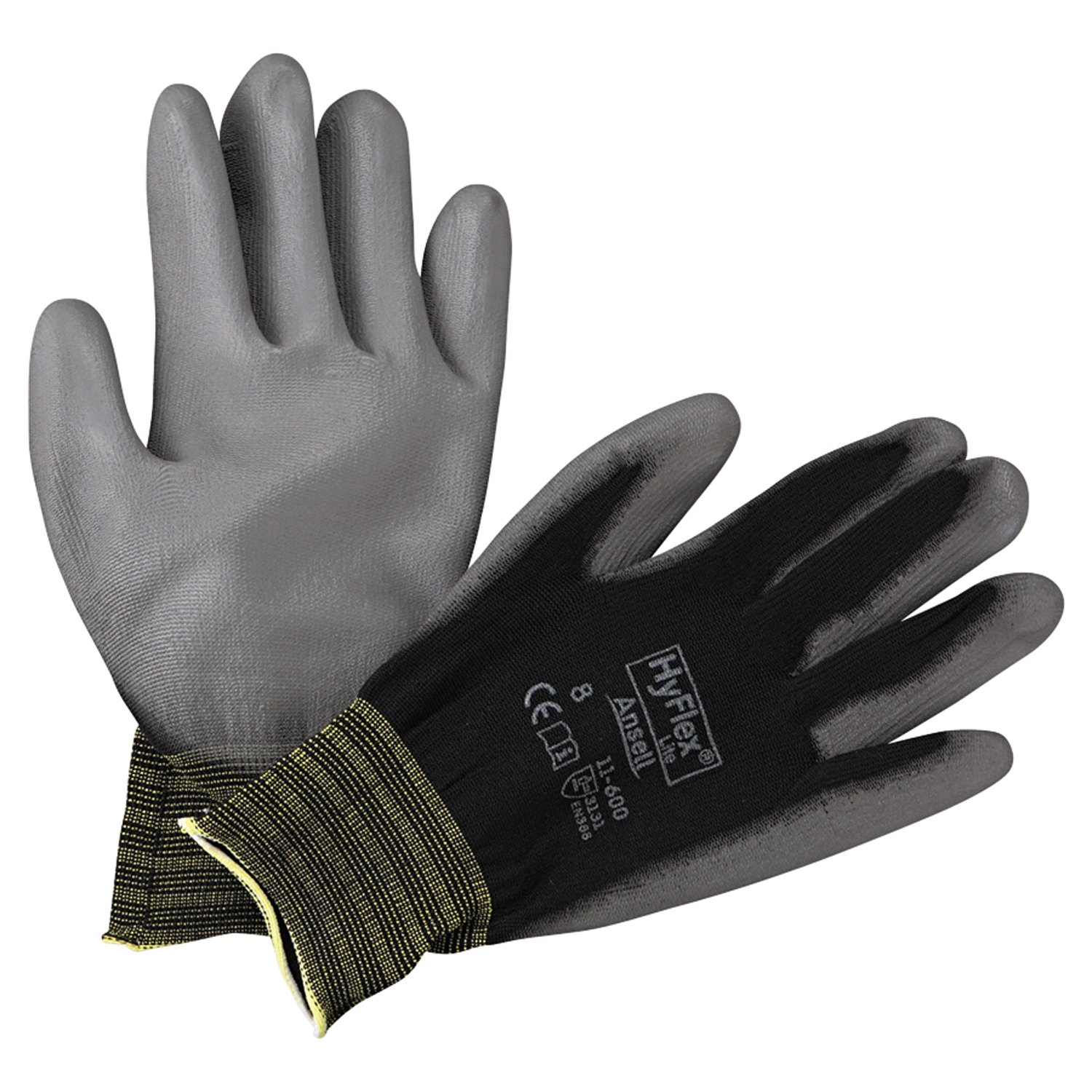 Ansell 11-600-8-BK HyFlex Lite Gloves, Size 8, Black/Gray (Pack of 12)