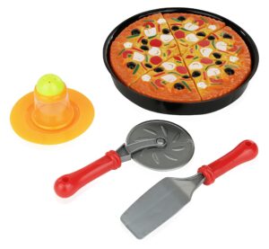 11 piece pizza set for kids; play food toy set; great for a pretend pizza party; fast food cooking and cutting play set toy.