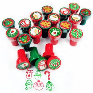 Tiny Mills 24 Pcs Christmas Holidays Stampers for Kids Party Favors, Christmas Stocking Stuffers, Pinata Fillers, Toddler Kids Crafts, Goody Bag Filler, Party Toys, Classroom Rewards Carnival Prizes