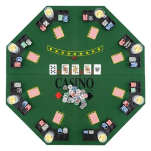 giantex 48" poker table top, 8 player foldable texas holdem poker mat layout w/carrying bag, cup holders, chip trays, portable anti-slip blackjack octagonal poker table topper for card casino game