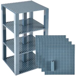 strictly briks compatible with lego classic stackable baseplates, building bricks for towers, shelves, and more, charcoal gray, 4 base plates & 30 stackers, 6x6 inches