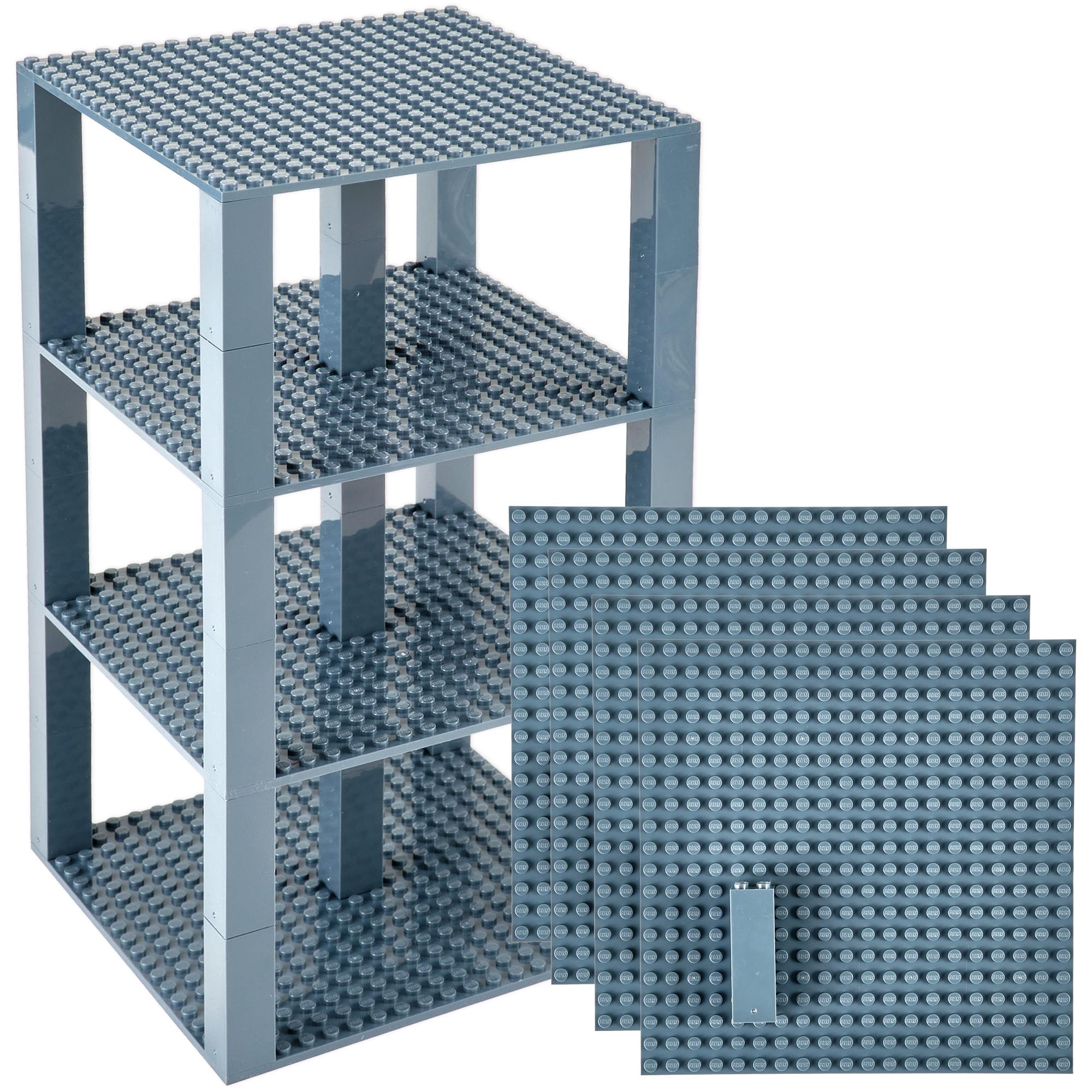 Strictly Briks Compatible with Lego Classic Stackable Baseplates, Building Bricks for Towers, Shelves, and More, Charcoal Gray, 4 Base Plates & 30 Stackers, 6x6 Inches