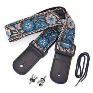 cloudmusic tenor concert soprano baritone ukulele strap coloful hawaii floral jacquard for adult size and kids(blue flowers in brown)