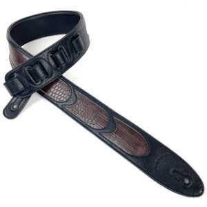 walker & williams g-800 soft black leather strap brown gator inserts & padded back for acoustic, electric, and bass guitars