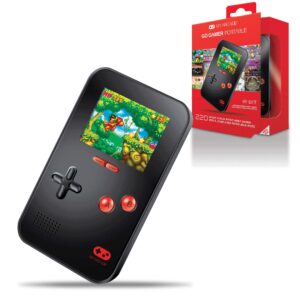 my arcade go gamer portable - handheld gaming system - 220 retro style games - 16 bit high resolution - battery powered - full color display - volume buttons - headphone jack - black