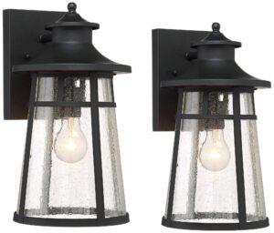 john timberland clement mission outdoor wall light fixtures set of 2 cast iron black metal 15" clear seedy glass for exterior house porch patio outside deck garage yard front door garden home