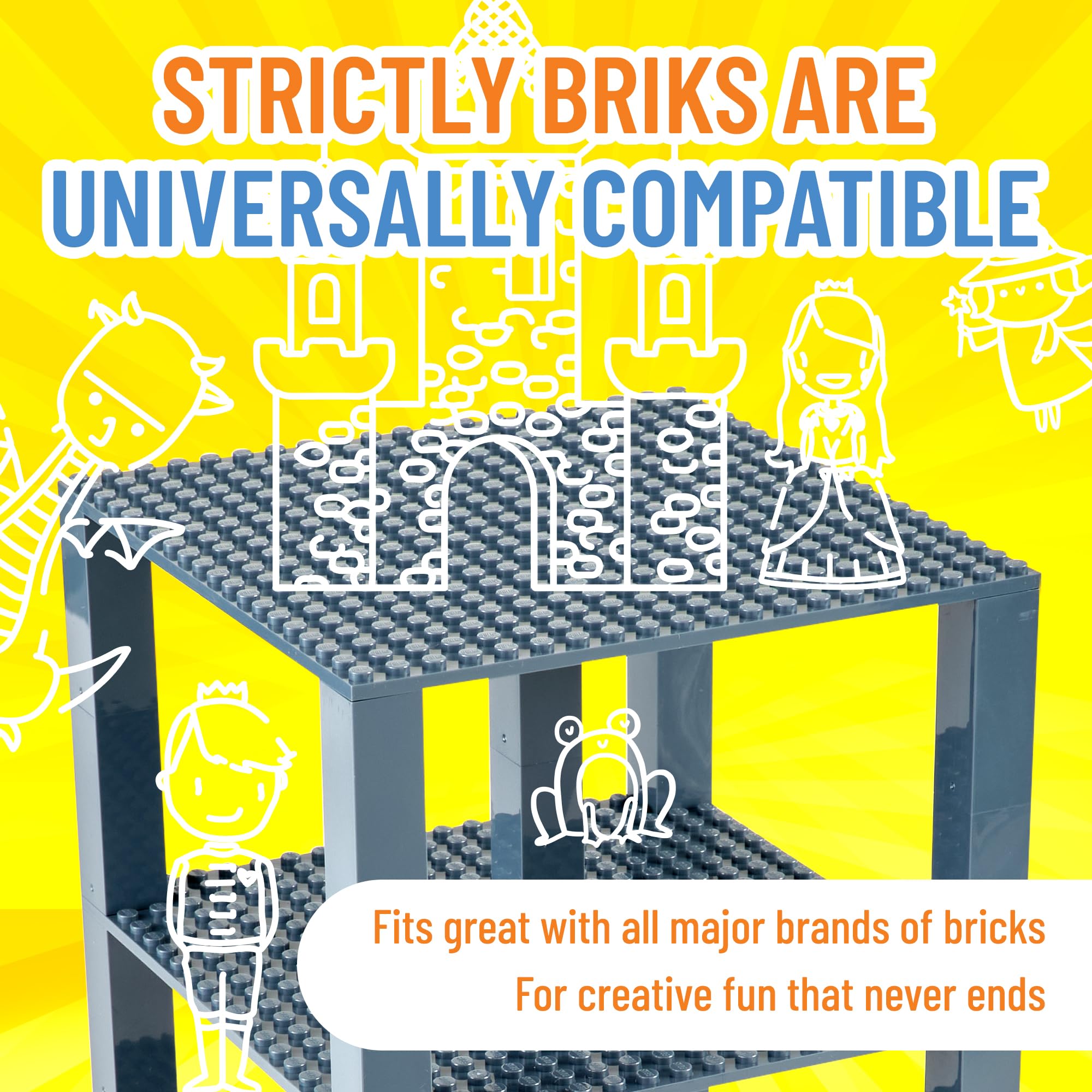 Strictly Briks Compatible with Lego Classic Stackable Baseplates, Building Bricks for Towers, Shelves, and More, Charcoal Gray, 4 Base Plates & 30 Stackers, 6x6 Inches