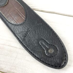 Walker & Williams G-800 Soft Black Leather Strap Brown Gator Inserts & Padded Back For Acoustic, Electric, And Bass Guitars