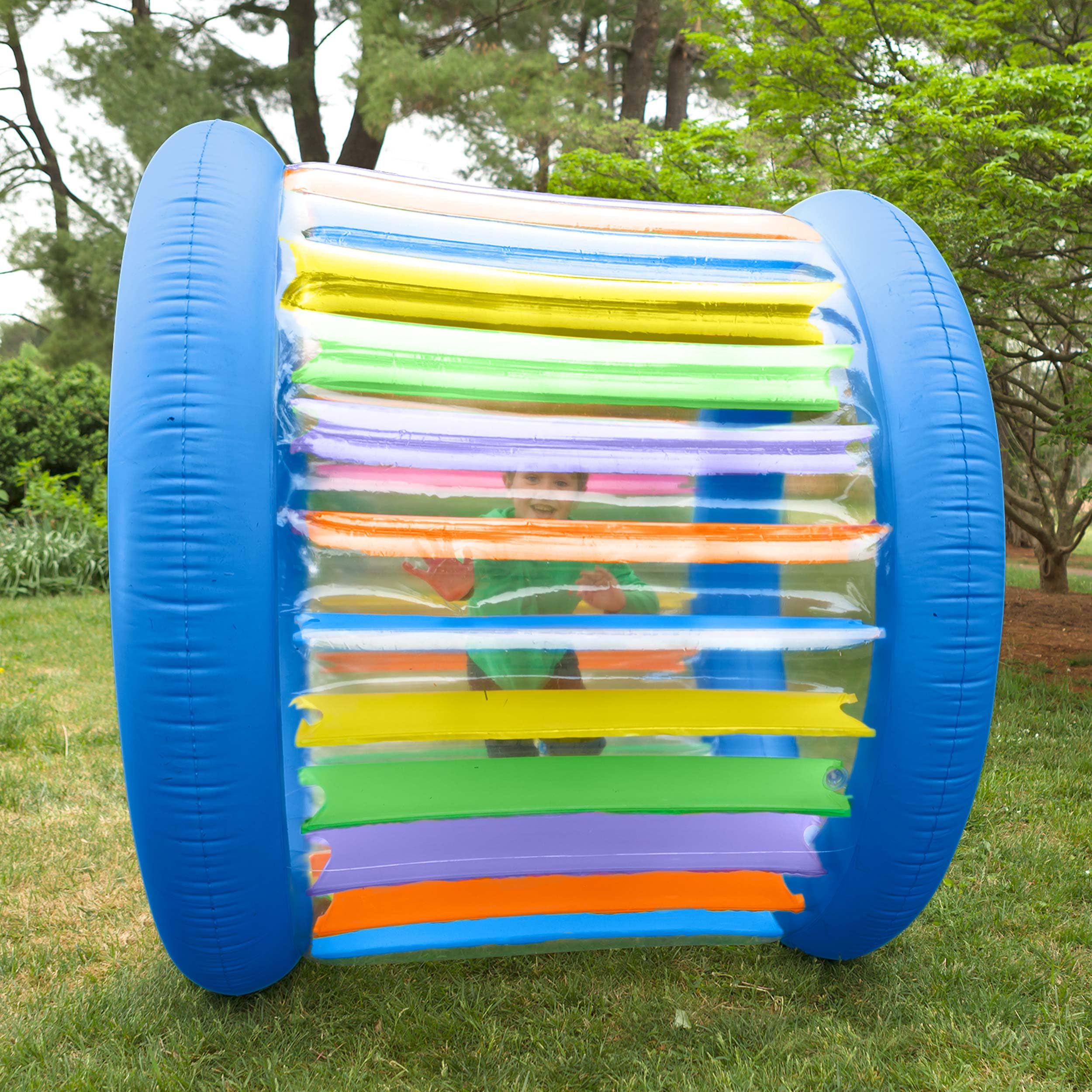 HearthSong Roll With It! Giant Inflatable Colorful Rolling Wheel for Active Outdoor Play, 45" Diam., Holds up to 200 Lbs.