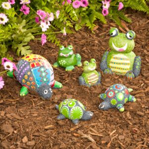 DIY Paint a Rock Pet Kit - Set of 6 (3 Frogs and 3 Turtles) - Includes Weather Resistant Paints and Paintbrush - 1.25'' - 5.75'' H