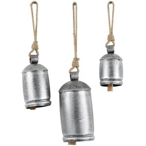 deco 79 rustic metal cowbell decorative bells, 5", 4", 3"h, silver