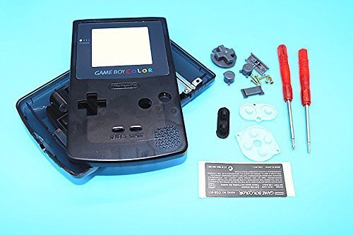 Replacement Full Housing Shell Case Cover Pack with Buttons Screwdrivers for Game Boy Color GBC Repair Part-Clear Black