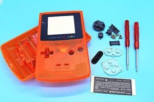 replacement full housing shell case cover pack with buttons screwdrivers for game boy color gbc repair part-clear orange