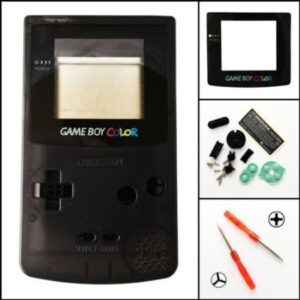 Replacement Full Housing Shell Case Cover Pack with Buttons Screwdrivers for Game Boy Color GBC Repair Part-Clear Black