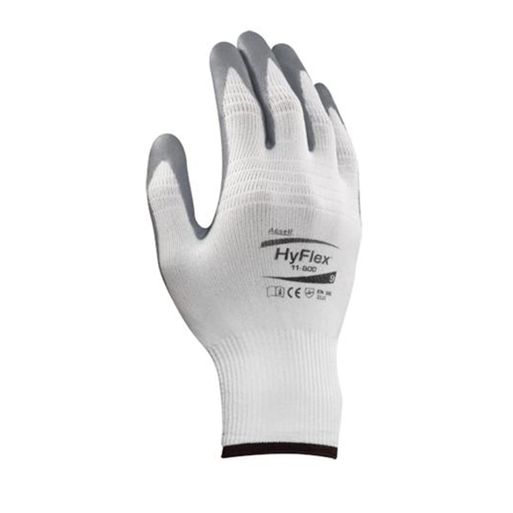 Ansell 103333 HyFlex Series 11-800 Foam Nitrile Precision Protection Glove for Handling Small Parts, Size 9, White/Grey (Pack of 12)