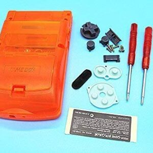 Replacement Full Housing Shell Case Cover Pack with Buttons Screwdrivers for Game Boy Color GBC Repair Part-Clear Orange