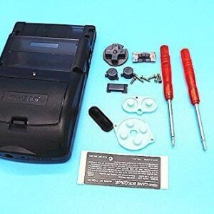 Replacement Full Housing Shell Case Cover Pack with Buttons Screwdrivers for Game Boy Color GBC Repair Part-Clear Black